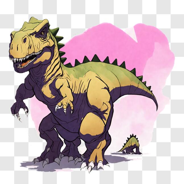 Download Colorful Cartoon Illustration of Two T-Rex Dinosaurs PNGs ...