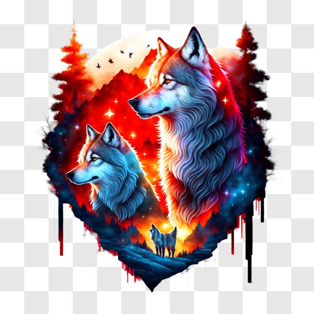 Download Two Wolves in a Heart-shaped Frame PNGs Online - Creative Fabrica