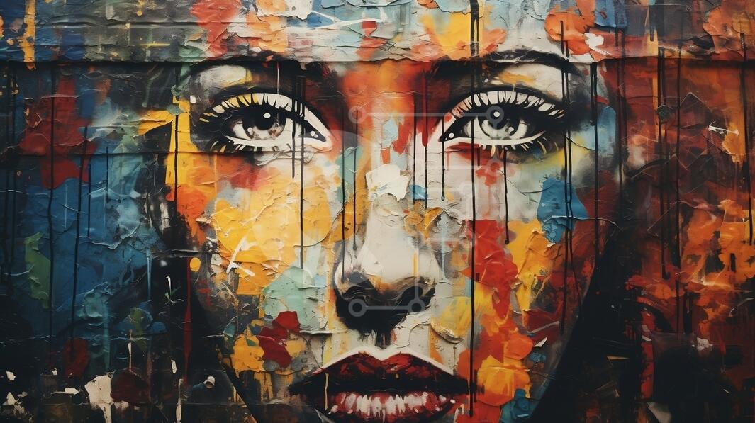 Vibrant Mural of Woman's Face stock photo | Creative Fabrica