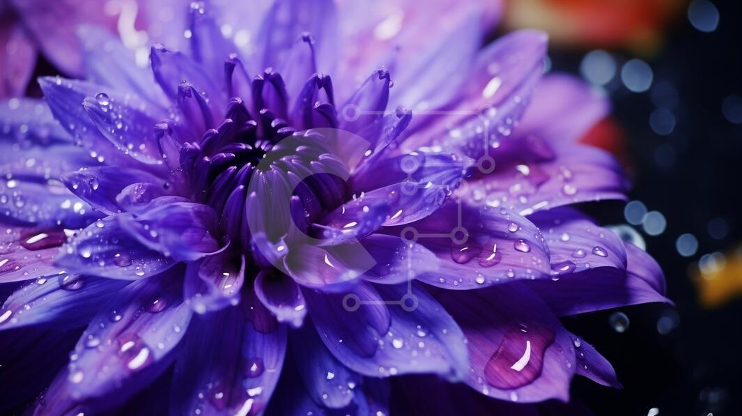 Purple Flower with Water Droplets stock photo | Creative Fabrica