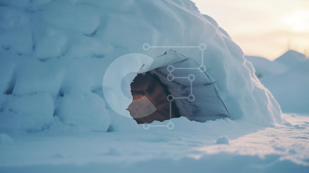 Scenic View of a Snowy Igloo stock photo | Creative Fabrica