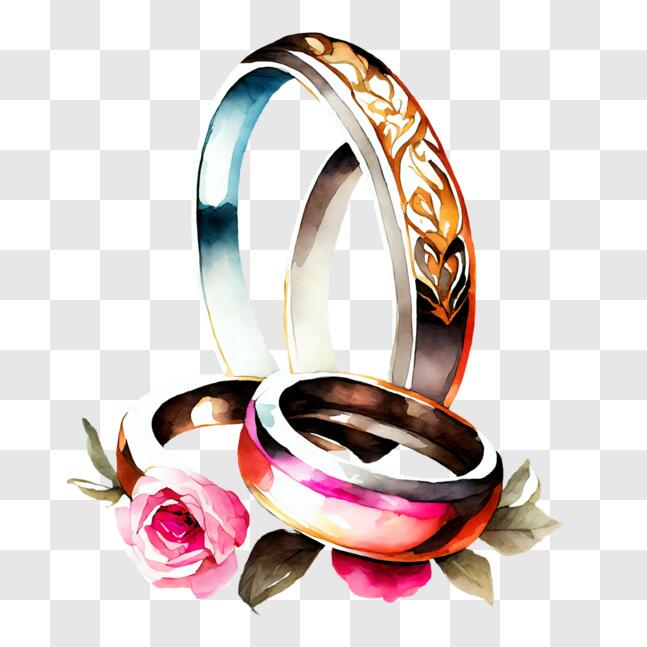 Download Stacked Wedding Rings with Pink Roses PNGs Online - Creative ...