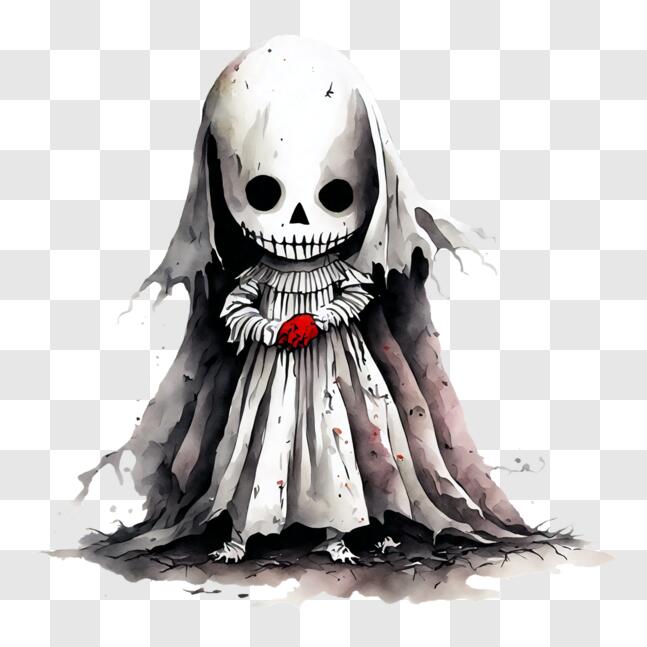 Download Cute Cartoon Ghost with Red Heart PNGs Online - Creative Fabrica