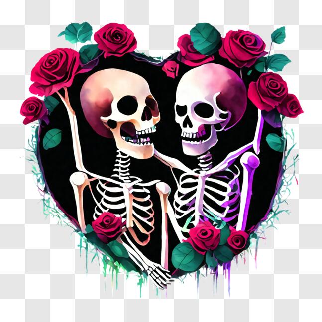 Download Skeletons Hugging in Heart Shape with Roses PNGs Online ...