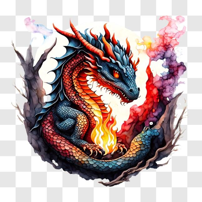 Download Colorful Dragon Sitting on Fire PNGs Online - Creative Fabrica