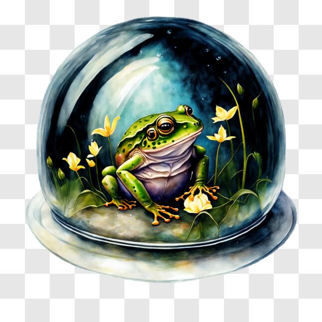 Download Nature Painting: Green Frog in Glass Dome surrounded by Flowers and Insects PNGs Online ...
