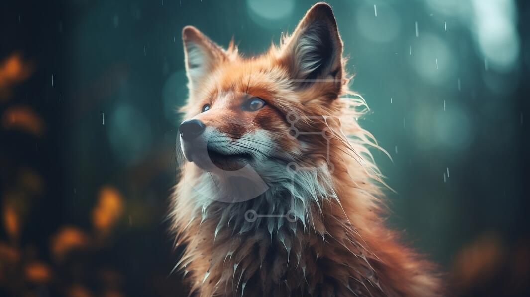 Curious Red Fox in the Rain stock photo | Creative Fabrica