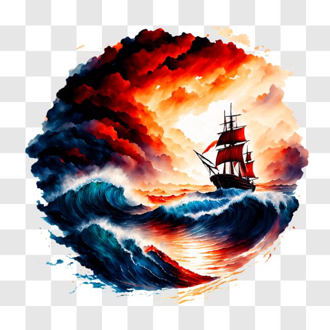 Download Painting of an Old Sailboat in Stormy Seas PNGs Online ...