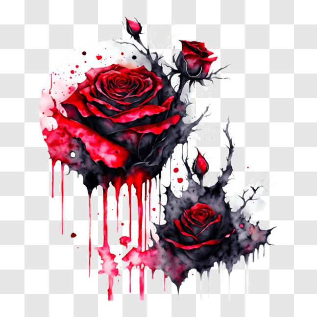 Download Abstract Painting with Red Roses and Dripping Paint on the ...