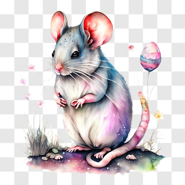 Download Cute Easter Mouse Watercolor Illustration PNG Online ...