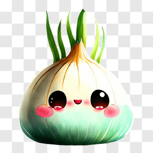 Download Smiling Onion with Green Stem and Leaves PNG Online - Creative ...