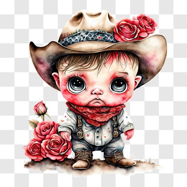 Download Child in Cowboy Attire with Roses PNGs Online - Creative Fabrica