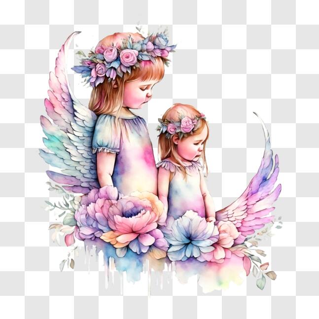 Download Inspiring Painting of Two Angels PNGs Online - Creative Fabrica