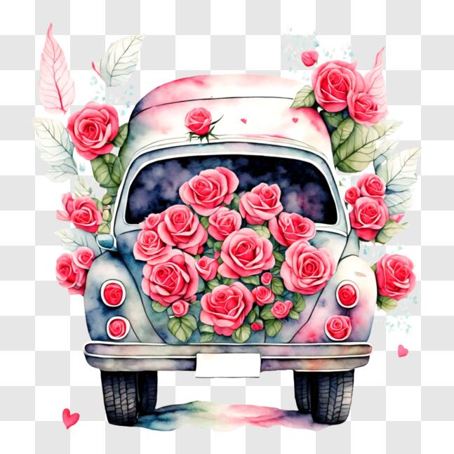 Download Car decorated with pink roses PNGs Online - Creative Fabrica