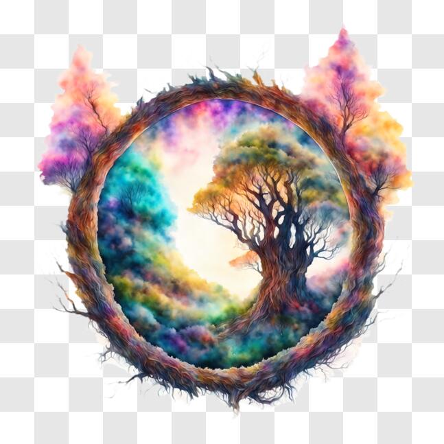 Download Colorful Dreamlike Tree with Blue Sky and Clouds PNGs Online ...