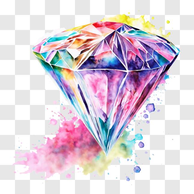Download Colorful Watercolor Painting of a Diamond PNGs Online ...