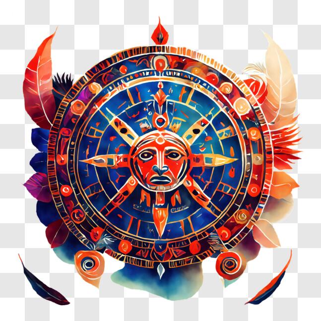 Download Aztec-inspired Clock with Colorful Feathers and Designs PNGs ...