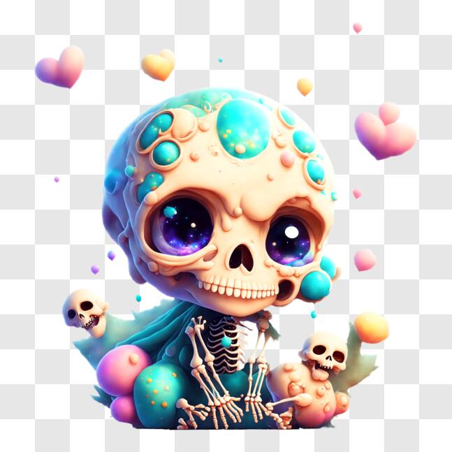 Download Cute Skeleton Illustration with Hearts and Skulls PNGs Online ...