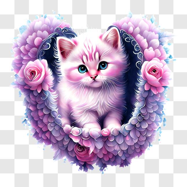 Descarga Gatito rosa en arreglo floral PNGs En Línea - Creative Fabrica