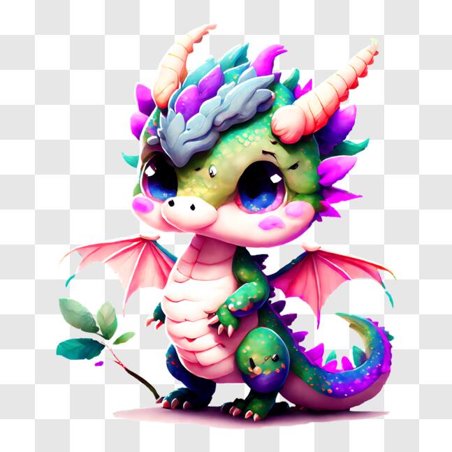 Download Adorable Cartoon Dragon with Green and Purple Scales PNG ...