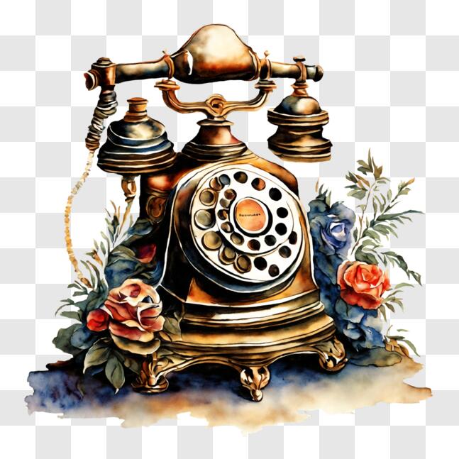 Download Old-Fashioned Telephone Surrounded by Roses and Flowers PNGs ...