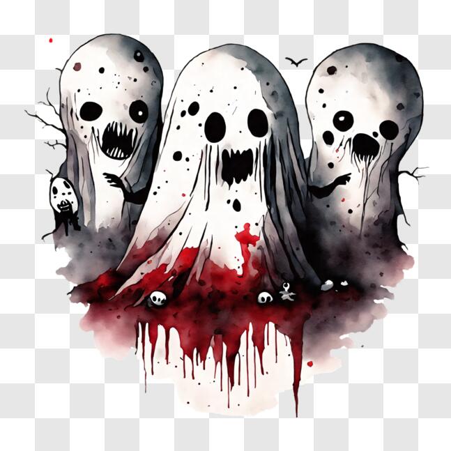 Download Horror-themed Illustration with Ghosts and Skulls PNGs Online ...