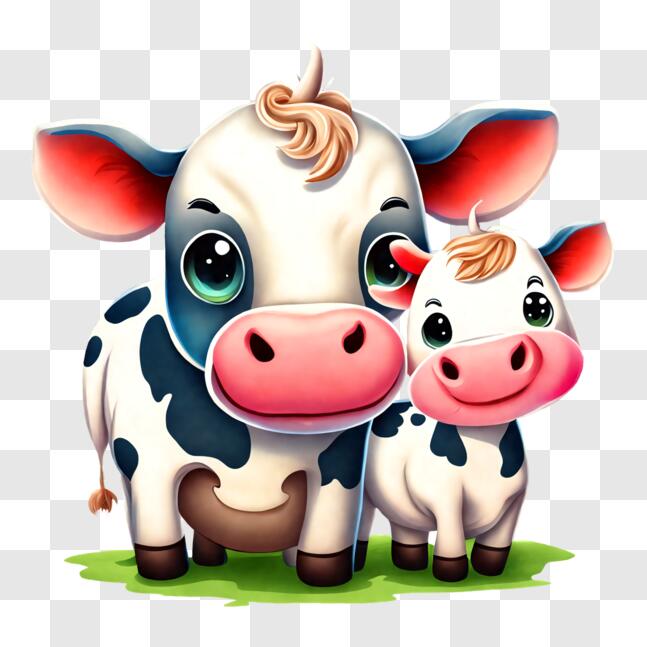 Download Cartoon Cows - Mother and Baby Bonding in the Grass PNGs ...