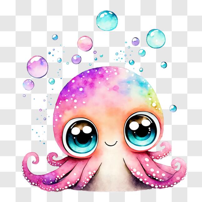 Download Cute Little Octopus with Colorful Bubbles PNGs Online ...