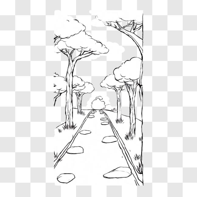 Pfad im Wald mit dunklem Himmel PNG online herunterladen – Creative Fabrica