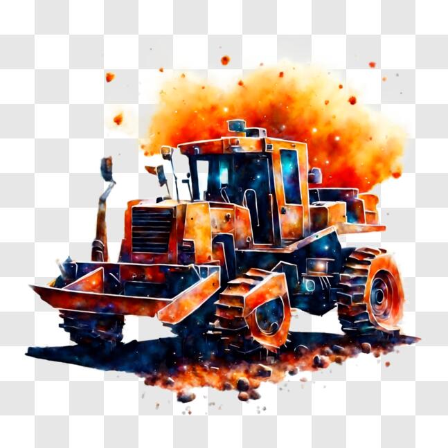 Download Orange Bulldozer Watercolor Painting with Smoke PNGs Online ...