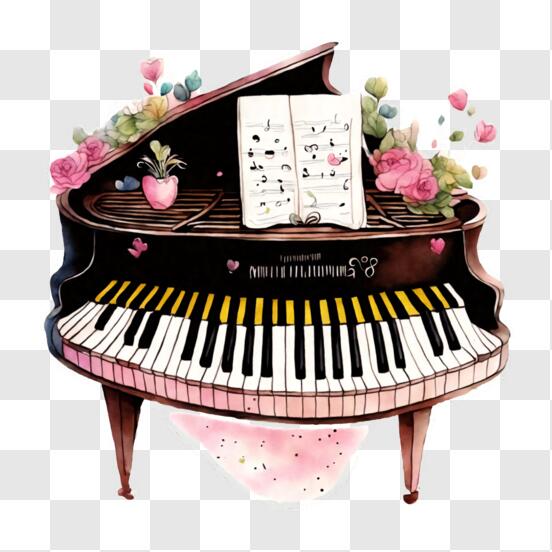 Download Pink Piano with Flowers and Music Sheets PNGs Online ...