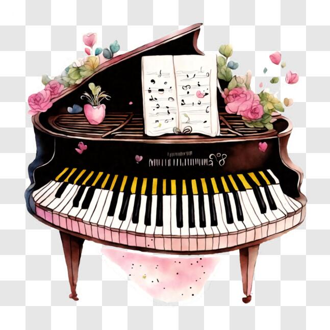 Download Decorated Piano with Flowers and Music Sheets PNGs Online ...