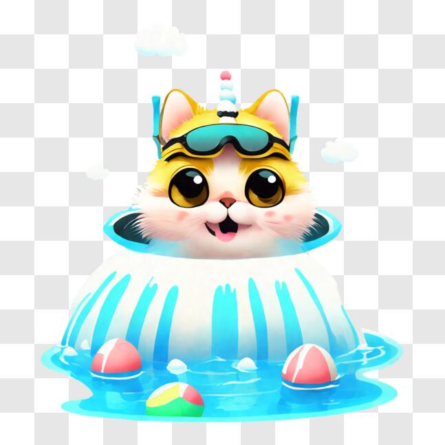 Download Cat in Goggles Sitting in Ice Cube PNGs Online - Creative Fabrica