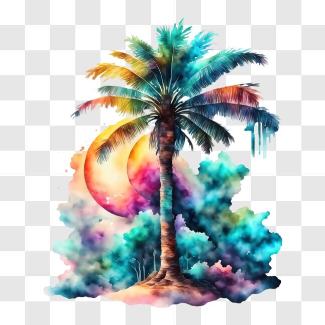 Download Colorful Palm Tree with Clouds Background Image PNGs Online ...