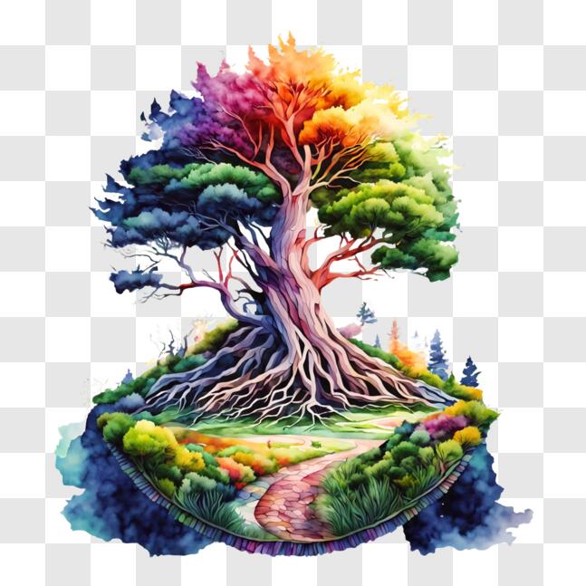 Download Tree with Colorful Roots - Symbolic Representation of Life and ...