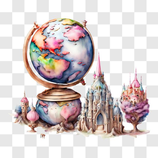 Download Colorful World Globe with Buildings and Castles PNGs Online ...