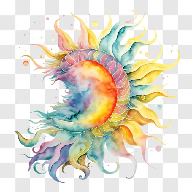 Download Colorful Sun and Moon Watercolor Painting PNG Online ...