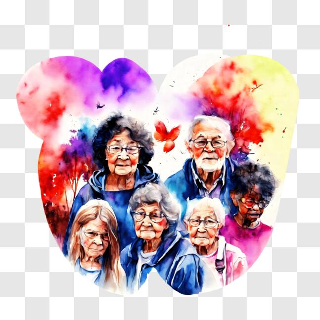 Download Watercolor Painting of Elderly Group Standing in Front of ...