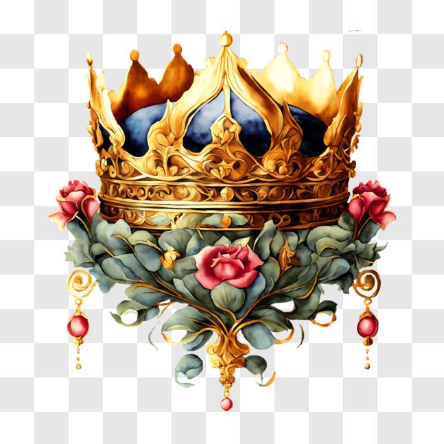 Download Gold Crown with Floral Decorations on Black Background PNGs ...