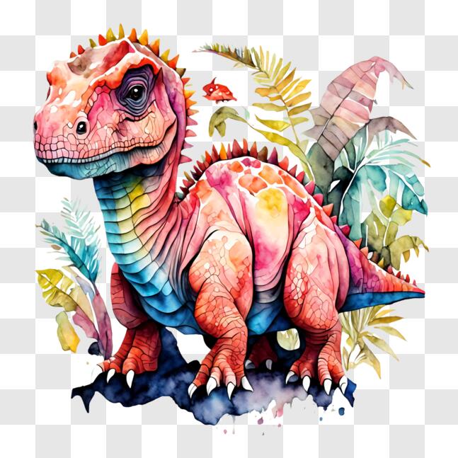Download Colorful Abstract Dinosaur Painting with Tropical Plants and ...