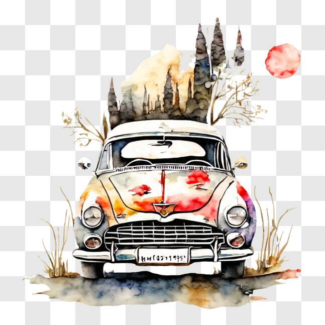 Download Vintage Car with Harry Potter Theme Watercolor Painting PNGs ...