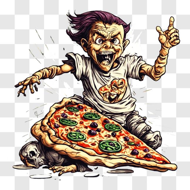 Download Zombie Sitting on a Giant Slice of Pizza with Bones and Skulls ...