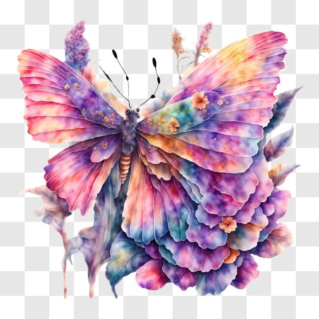 Download Colorful Watercolor Butterfly and Flowers Artwork PNGs Online ...