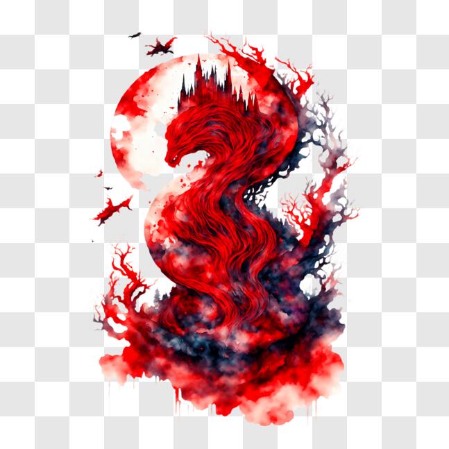 Download Red Dragon Shape of Moon with Clouds PNGs Online - Creative ...