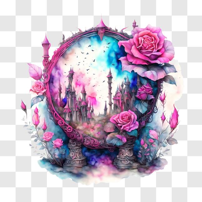 Download Mirror with Pink Roses and Elaborate Castle in Fairytale ...