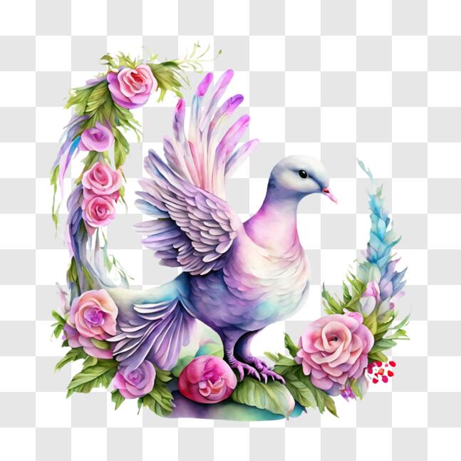 Download Colorful Bird Sitting on Flowers PNGs Online - Creative Fabrica