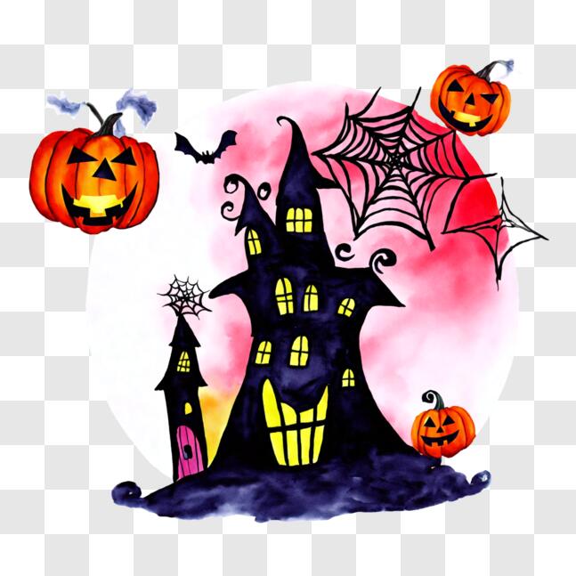 Download Black and White Halloween House Drawing with Pumpkins and Bats ...
