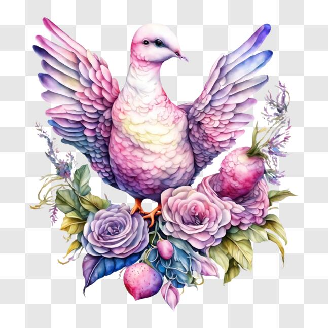 Descarga Paloma rosa con rosas y flores PNGs En Línea - Creative Fabrica
