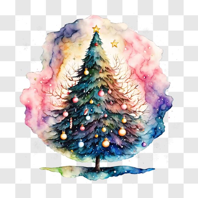 Download Watercolor Christmas Tree with Colorful Ornaments and ...