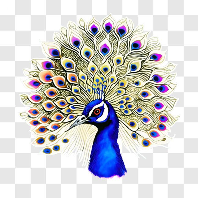 Scarica Bellissimo Pavone Blu con Piume Colorate Spiegate PNG Online ...